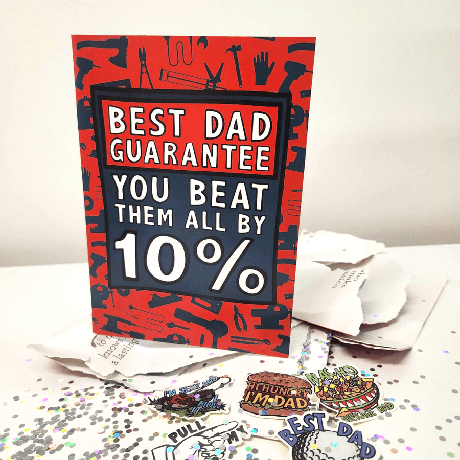 Best Dad Guarantee 🔨 - Joker Greeting Prank Card (Pull Surprise Glitte